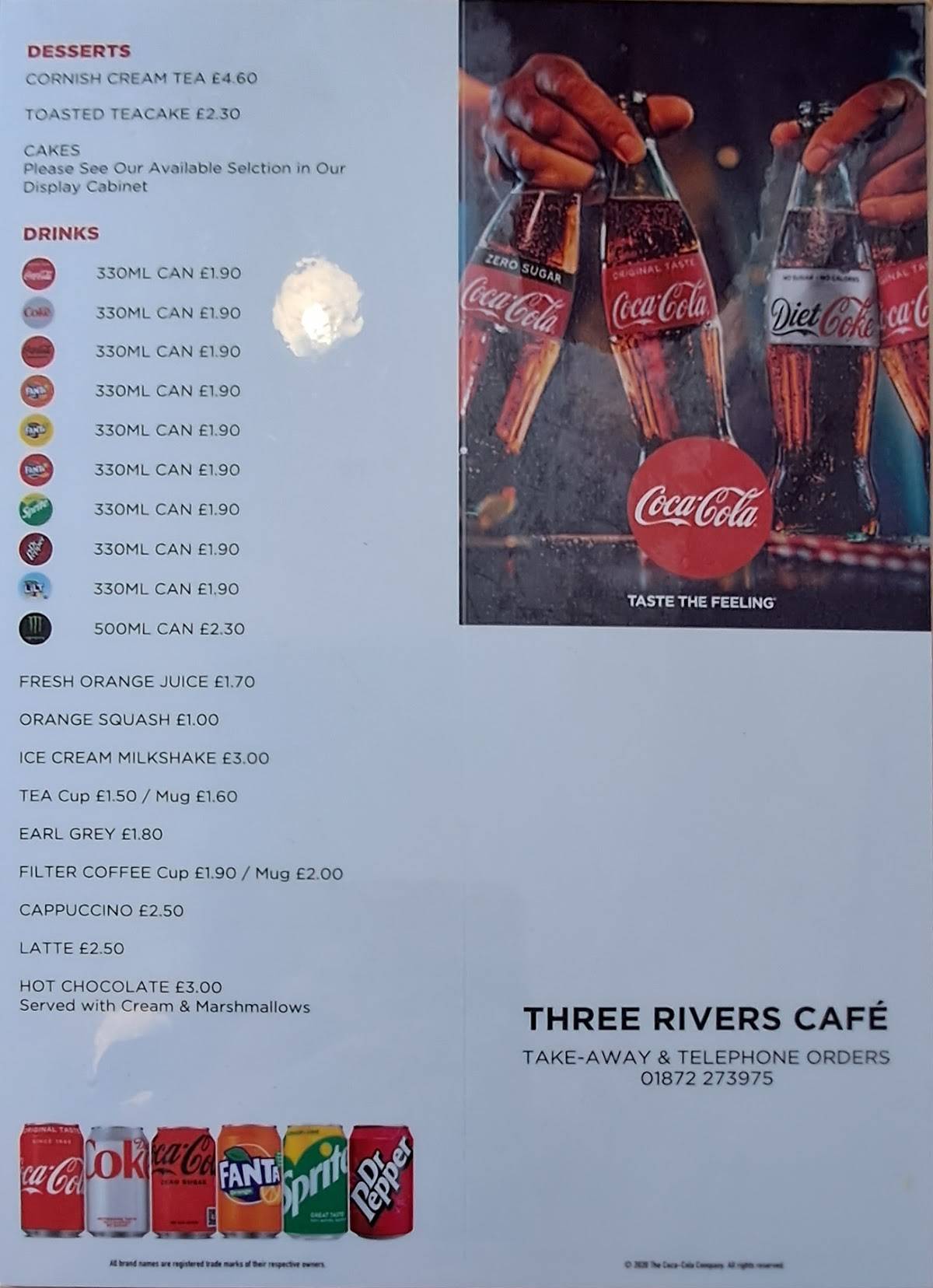 Menu at Three Rivers Cafe, Truro