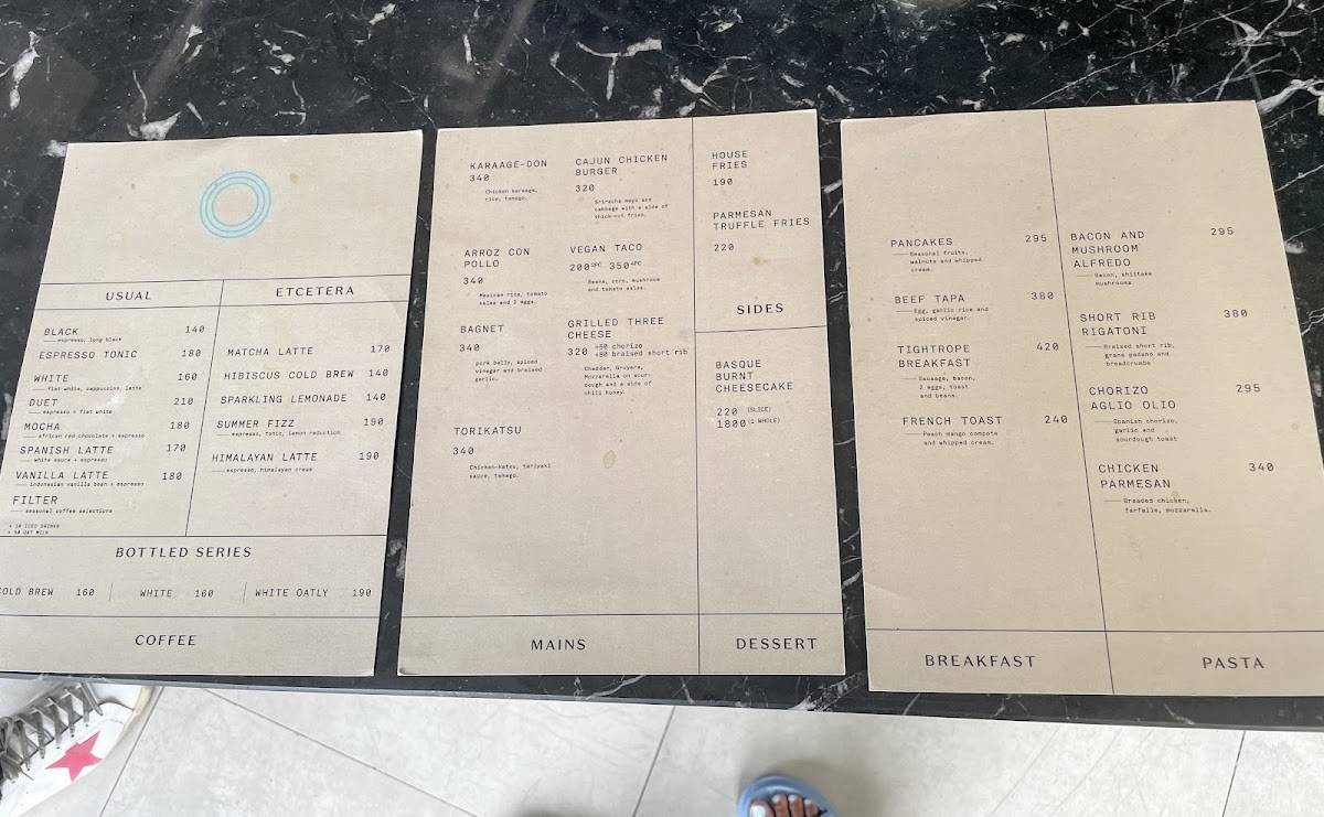 Menu at Tightrope Coffee cafe, Cebu City, M. L. Quezon Avenue