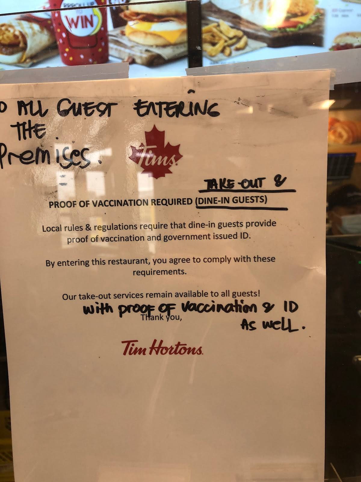 Menu at Tim Hortons fast food, Morinville, 100 St