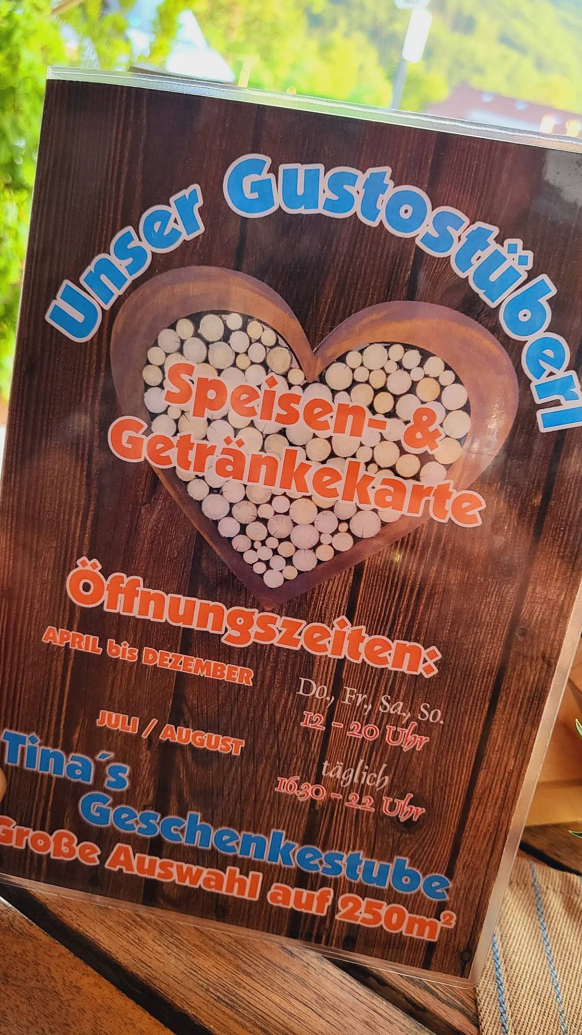 Speisekarte von Tina's Geschenkestube restaurant, Döbriach