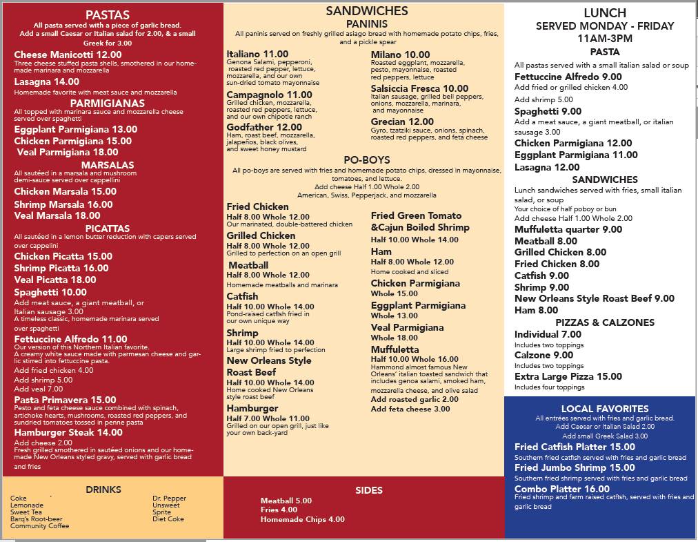 Menu at Tommy's on Thomas pizzeria, Hammond