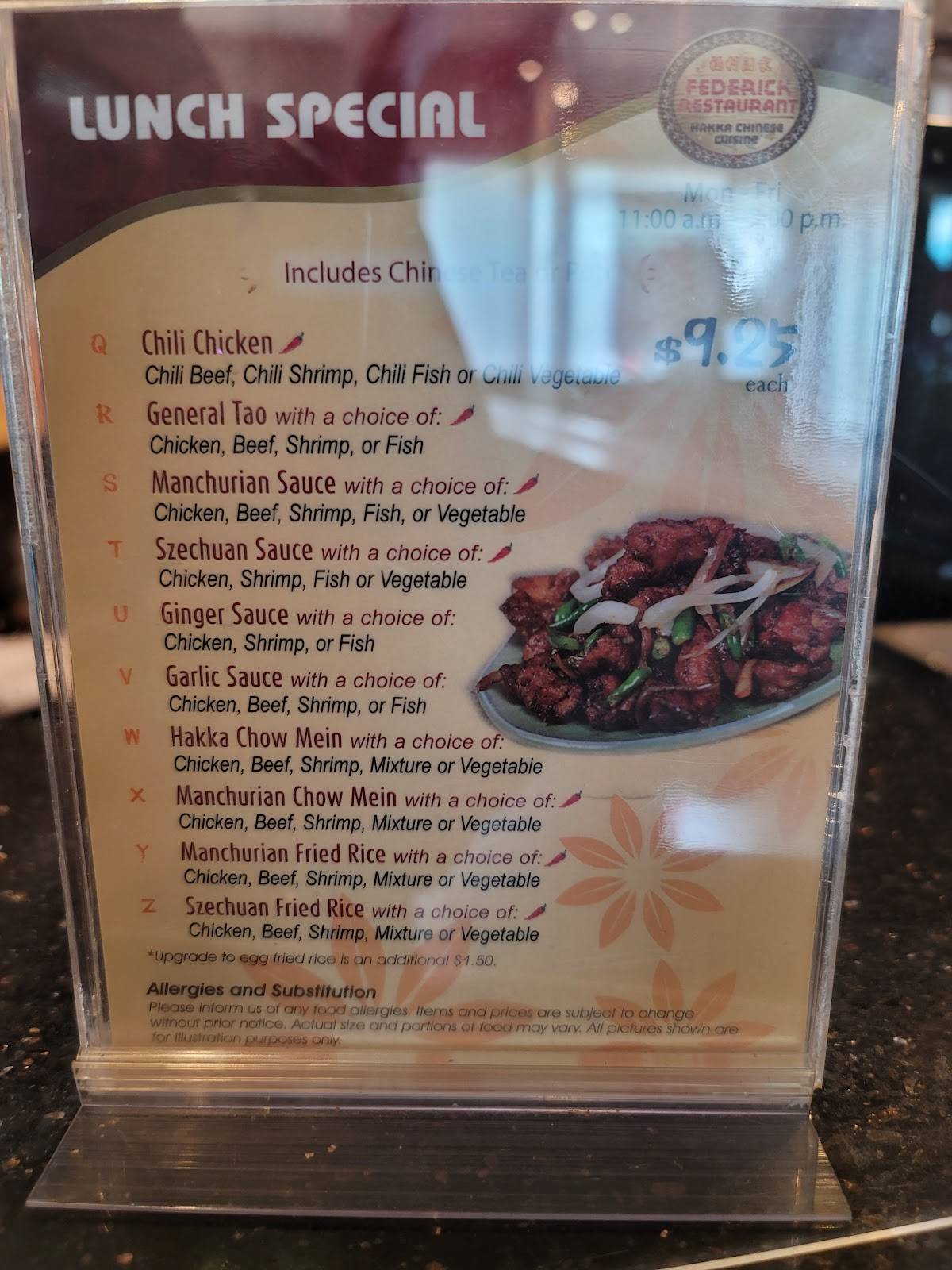 Menu at Federick Restaurant, Toronto, Ellesmere Rd