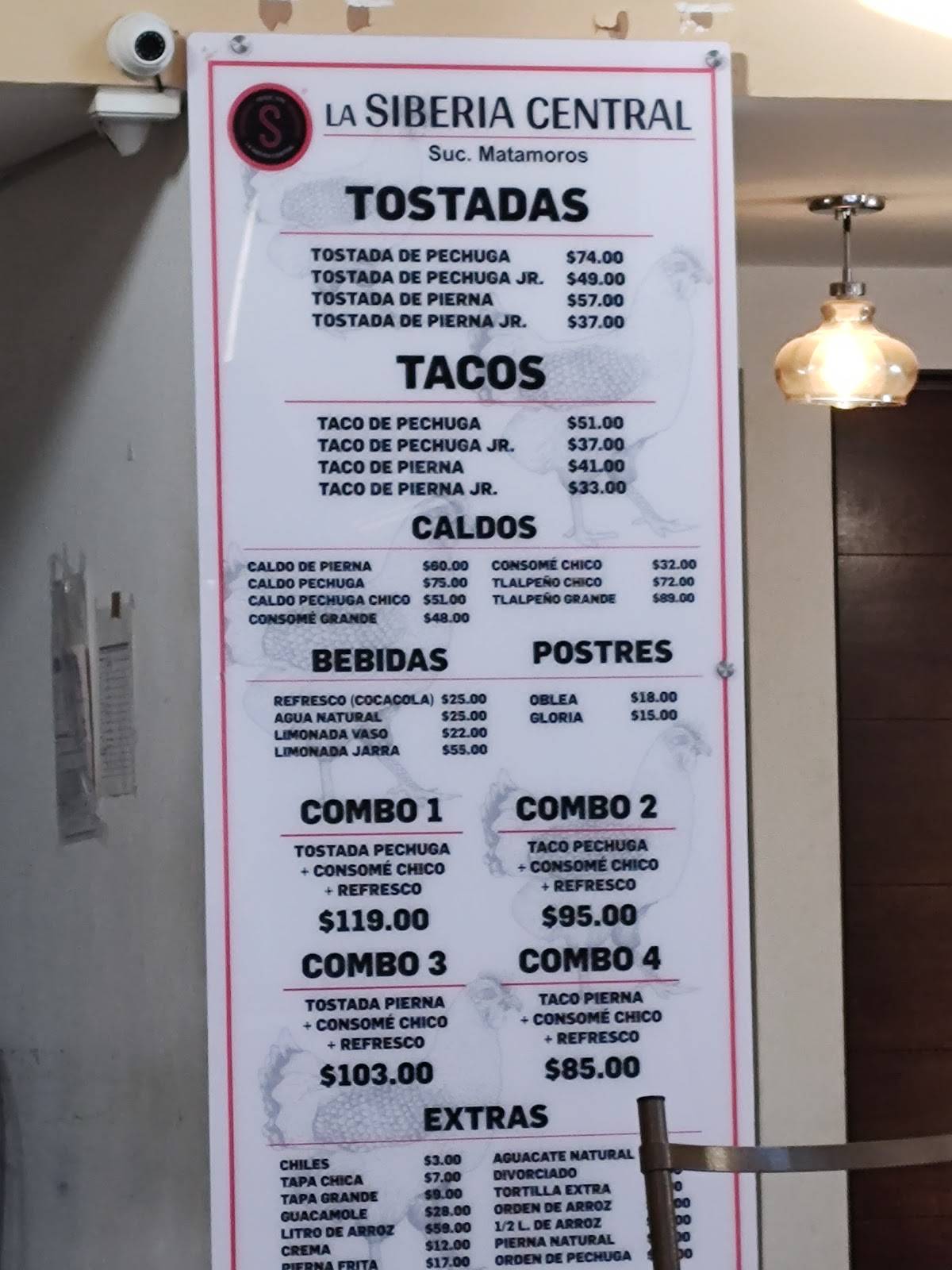 Carta del restaurante Tostadas Siberia, Monterrey