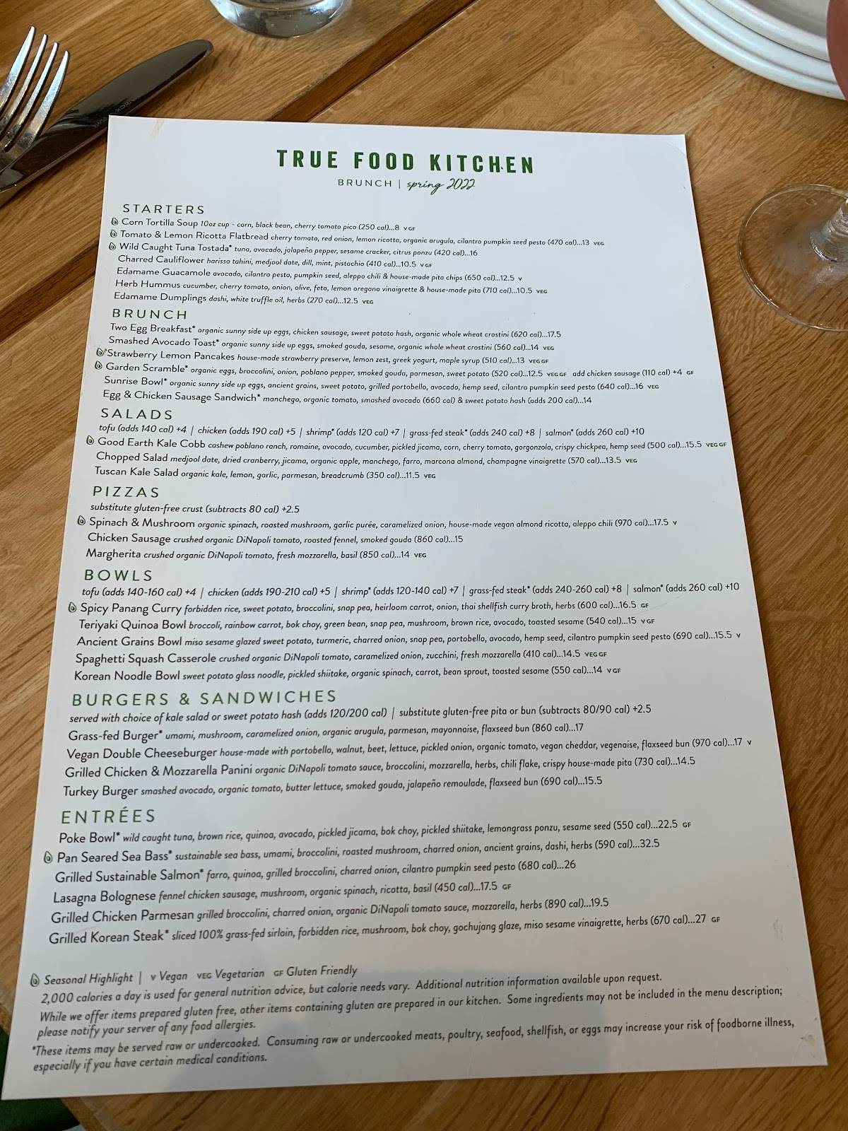 Menu at True Food Kitchen restaurant, Naples