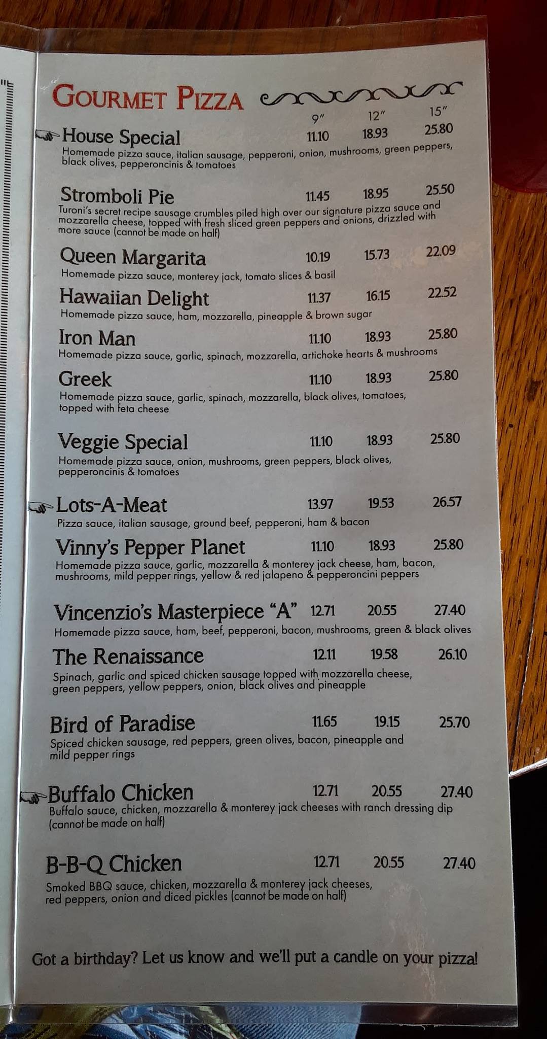 Menu at Turoni's Pizzery & Brewery pizzeria, Evansville, 408 N Main St