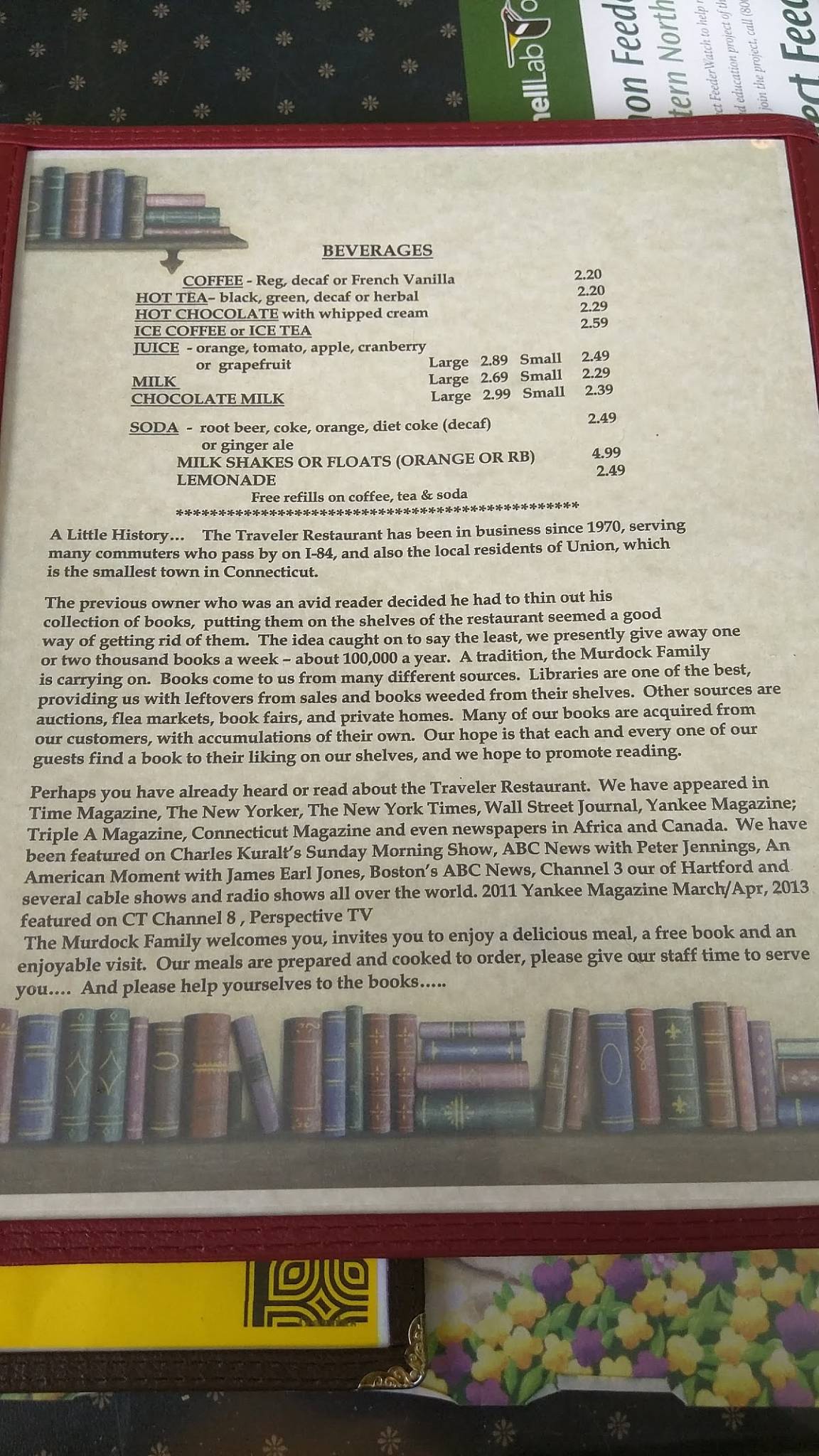 Menu at The Traveler Restaurant, Union
