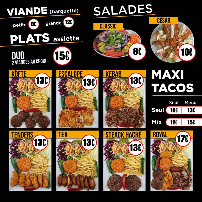Menu at V.I.P FAST FOOD, Montréal-la-Cluse