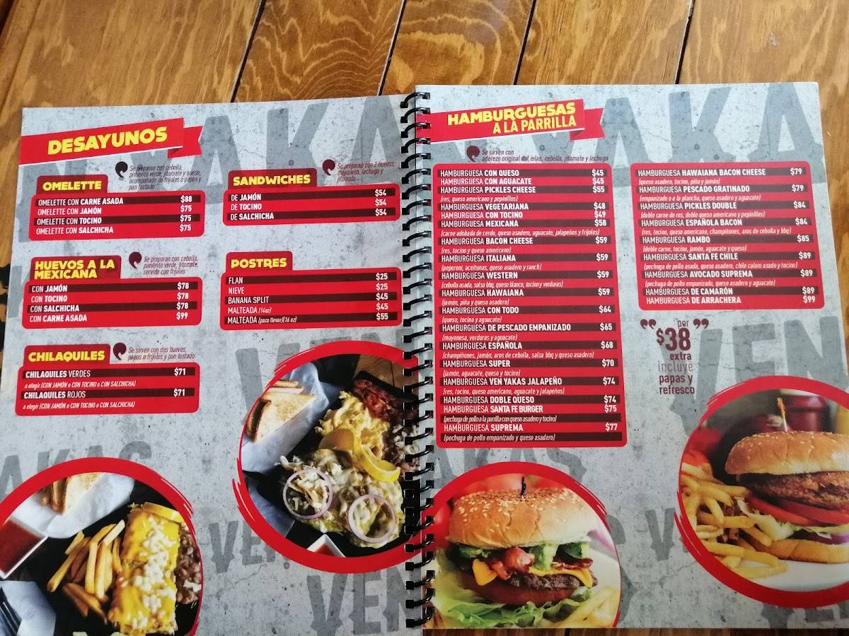 Menu at VEN YAKAS BURGER - vistas del sol restaurant, Aguascalientes