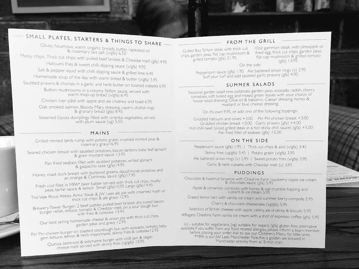 Menu at Vale Royal Abbey Arms pub & bar, Delamere, Chester Rd