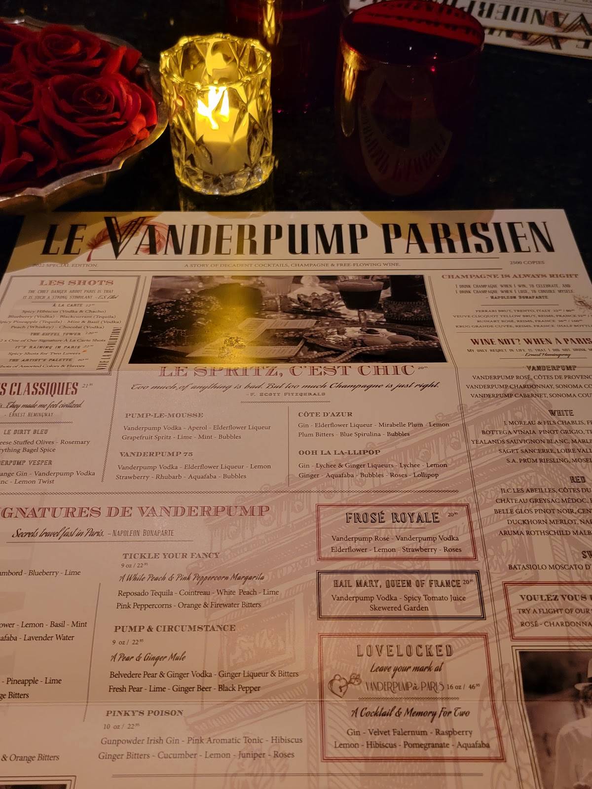 Menu at Vanderpump à Paris pub & bar, Las Vegas