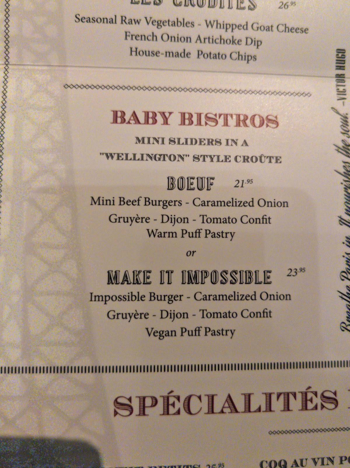Menu at Vanderpump à Paris pub & bar, Las Vegas