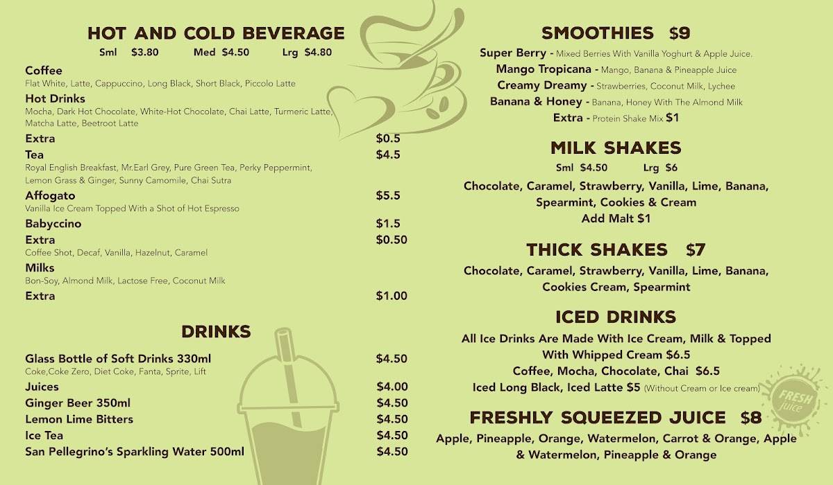 Menu at Vanilla Pod Food & Espresso Bar, Queanbeyan
