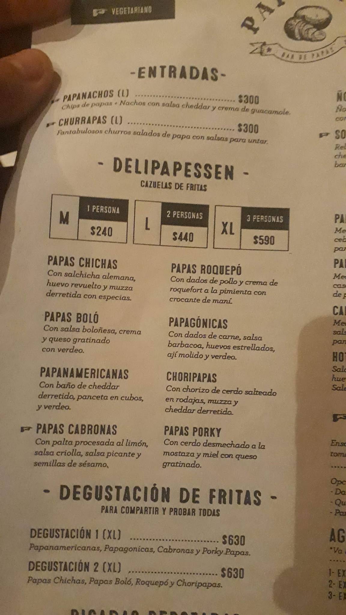 Carta de Papanato – Bar de papas [Villa Allende], Villa Allende