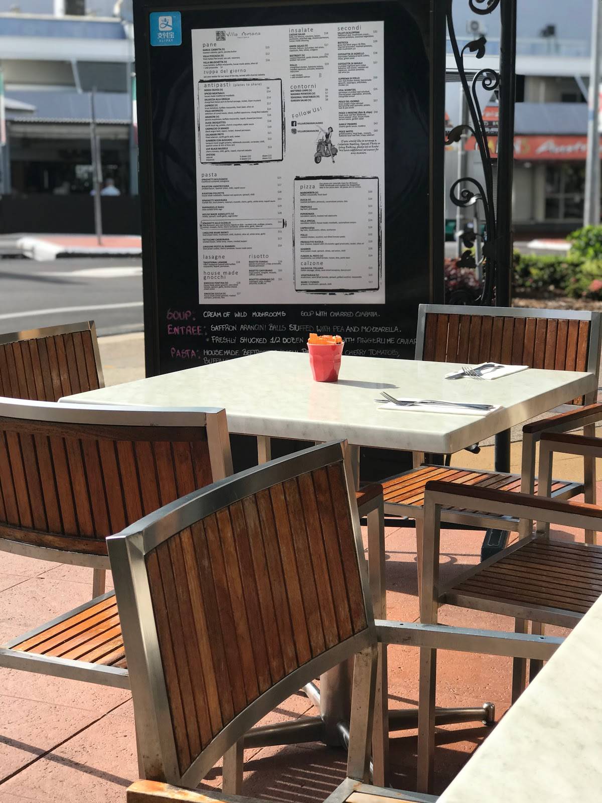 Menu at Villa Romana restaurant, Cairns, 99 Esplanade