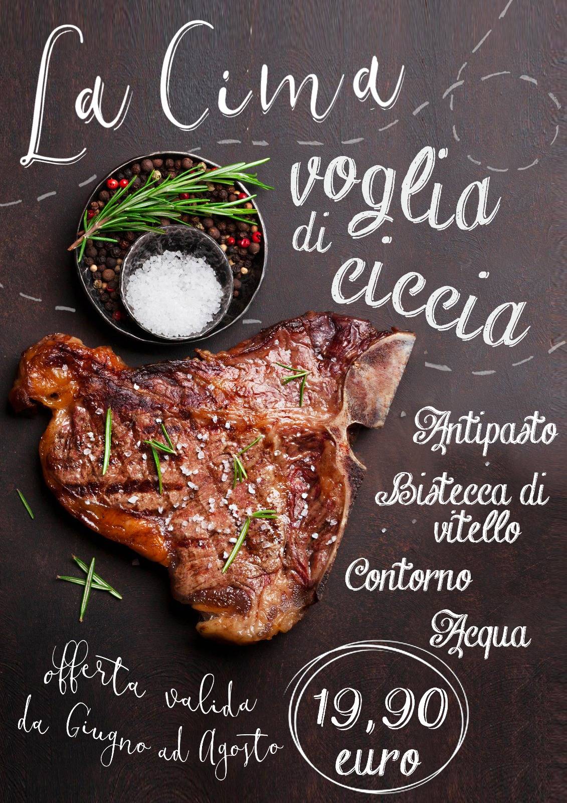 Menu at Villa la Cima restaurant, Italy