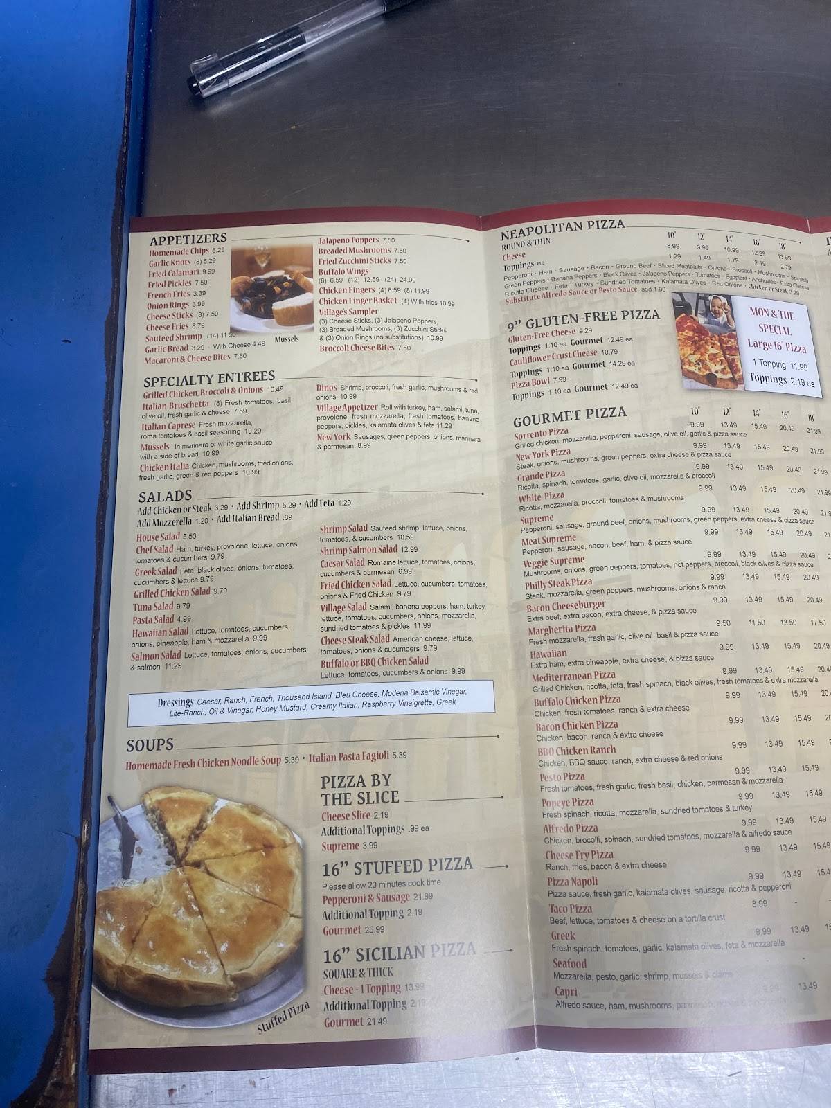 Menu at Village's Pizza pizzeria, Danville