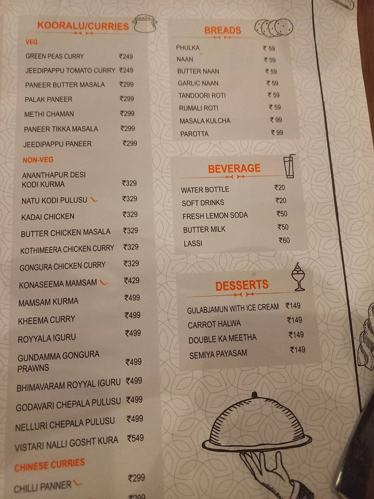 Menu at Vistari Kitchen, Hyderabad