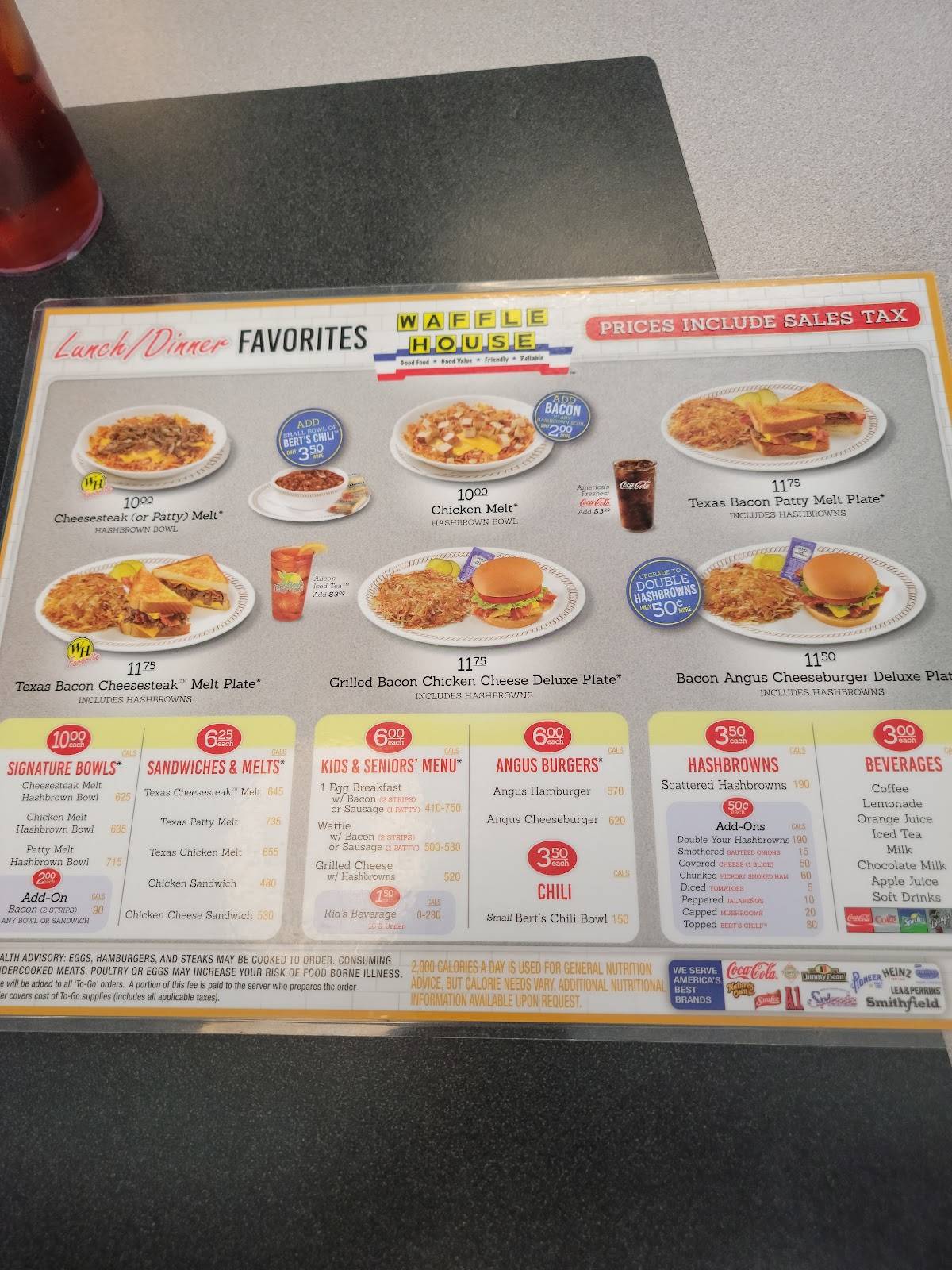 Menu at Waffle House restaurant, Bartow
