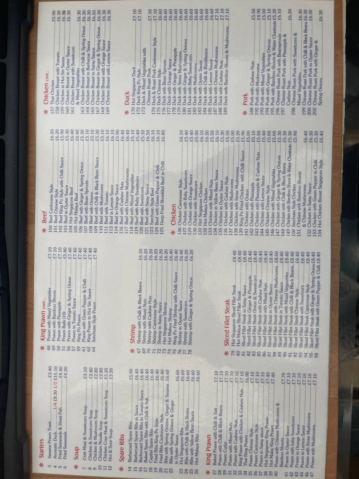 Menu at Wah Nam fast food, South Benfleet