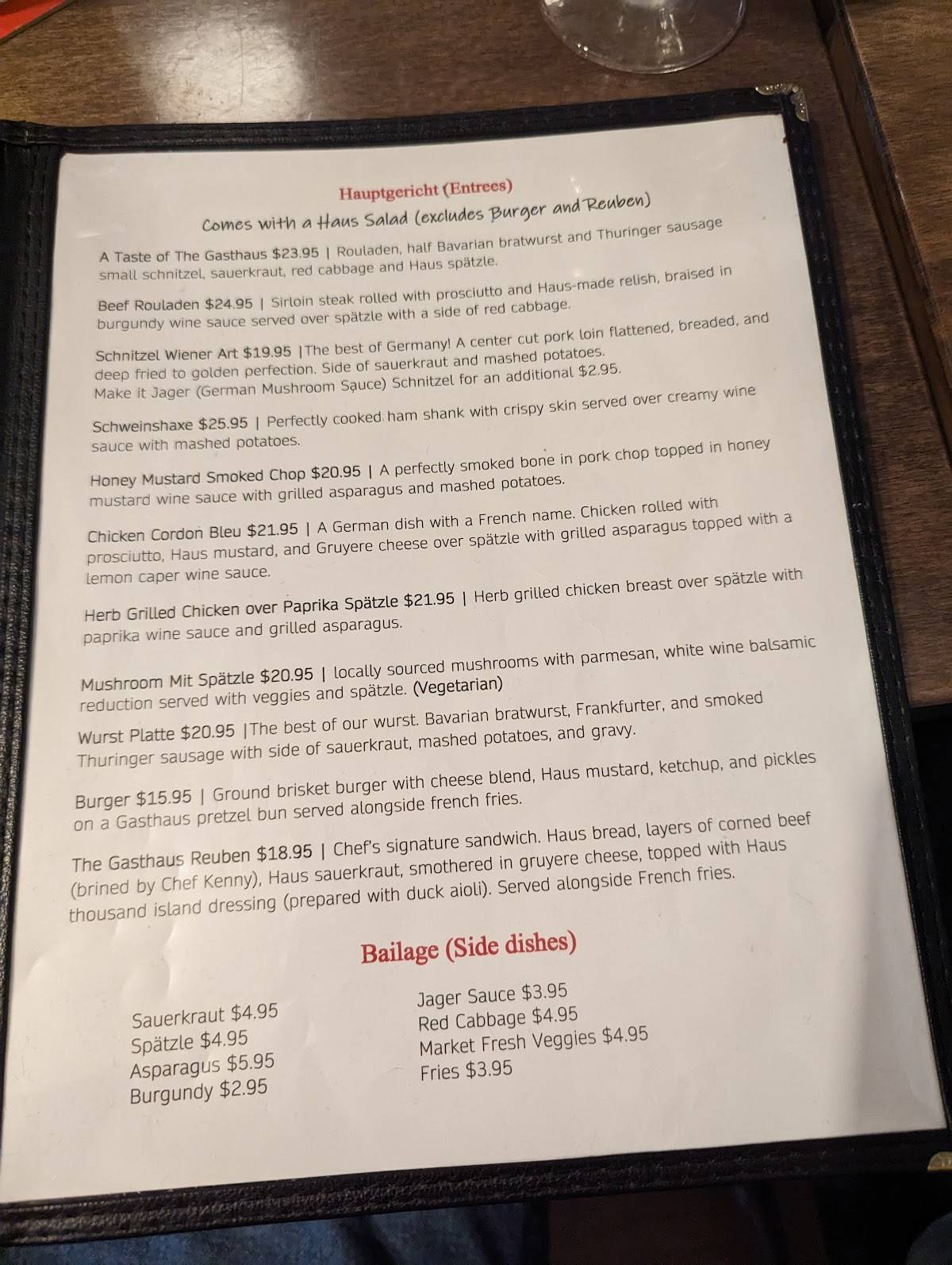 Menu at Weiss' Gasthaus German Restaurant, South Bend