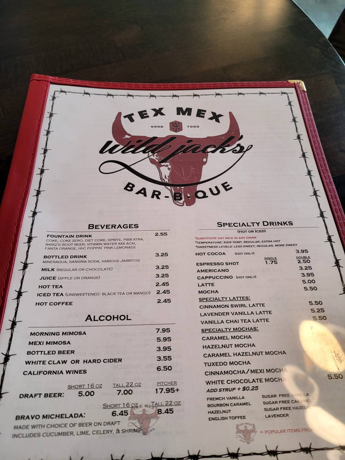Menu at Wild Jack's BBQ, Traver