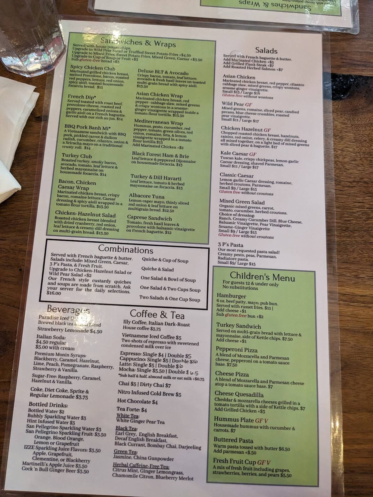Menu at Wild Pear cafe, Salem