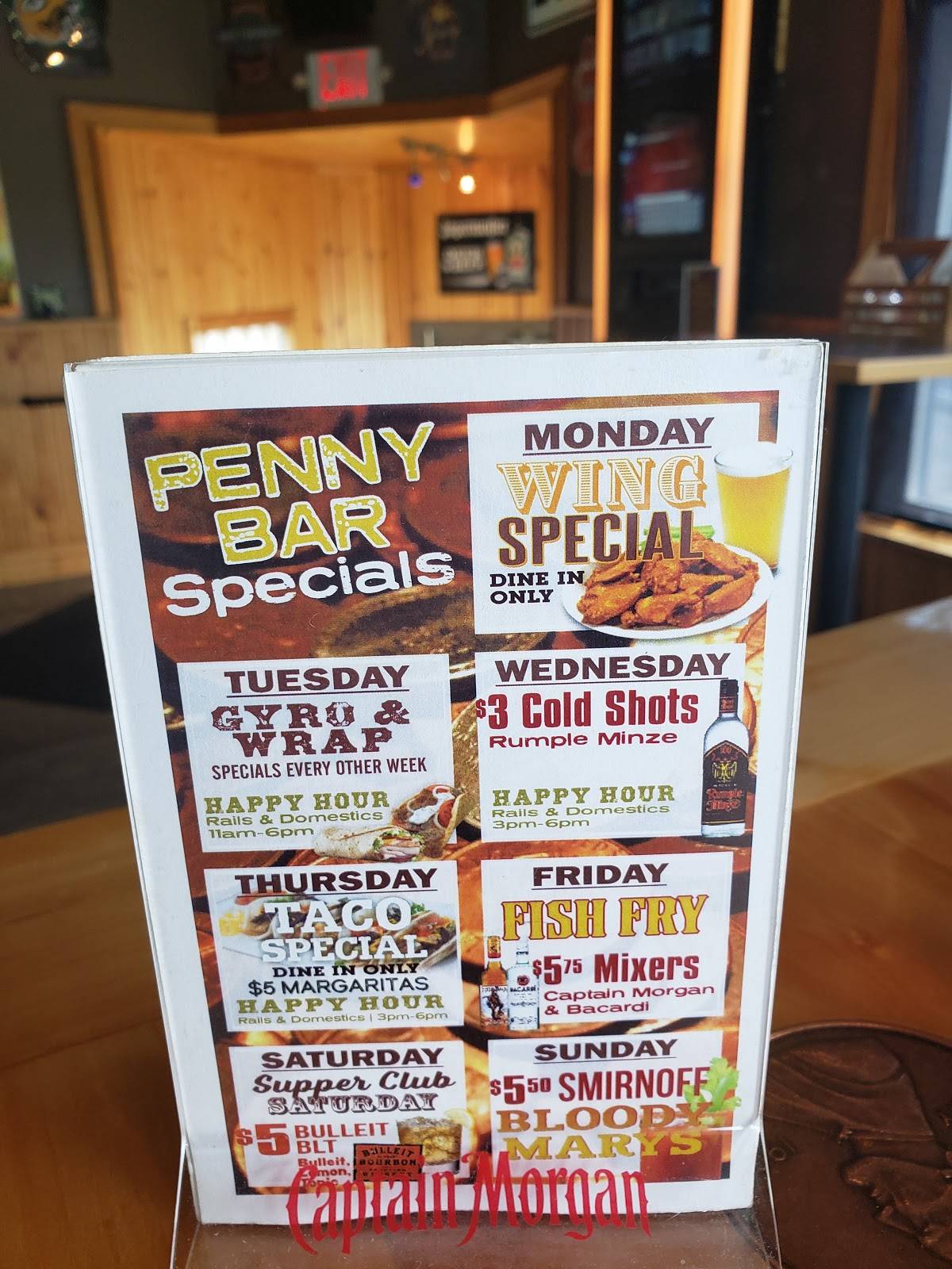 Menu at Penny Bar, Wind Lake