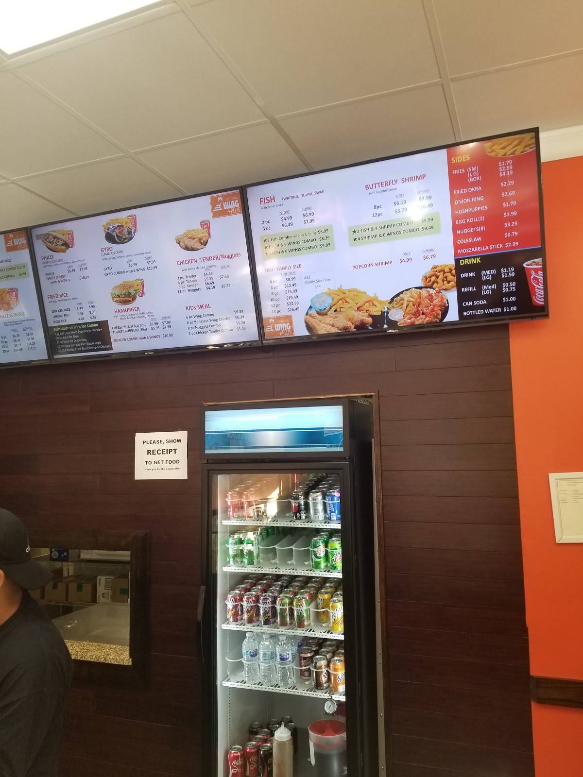 Menu at Wing Plus restaurant, USA