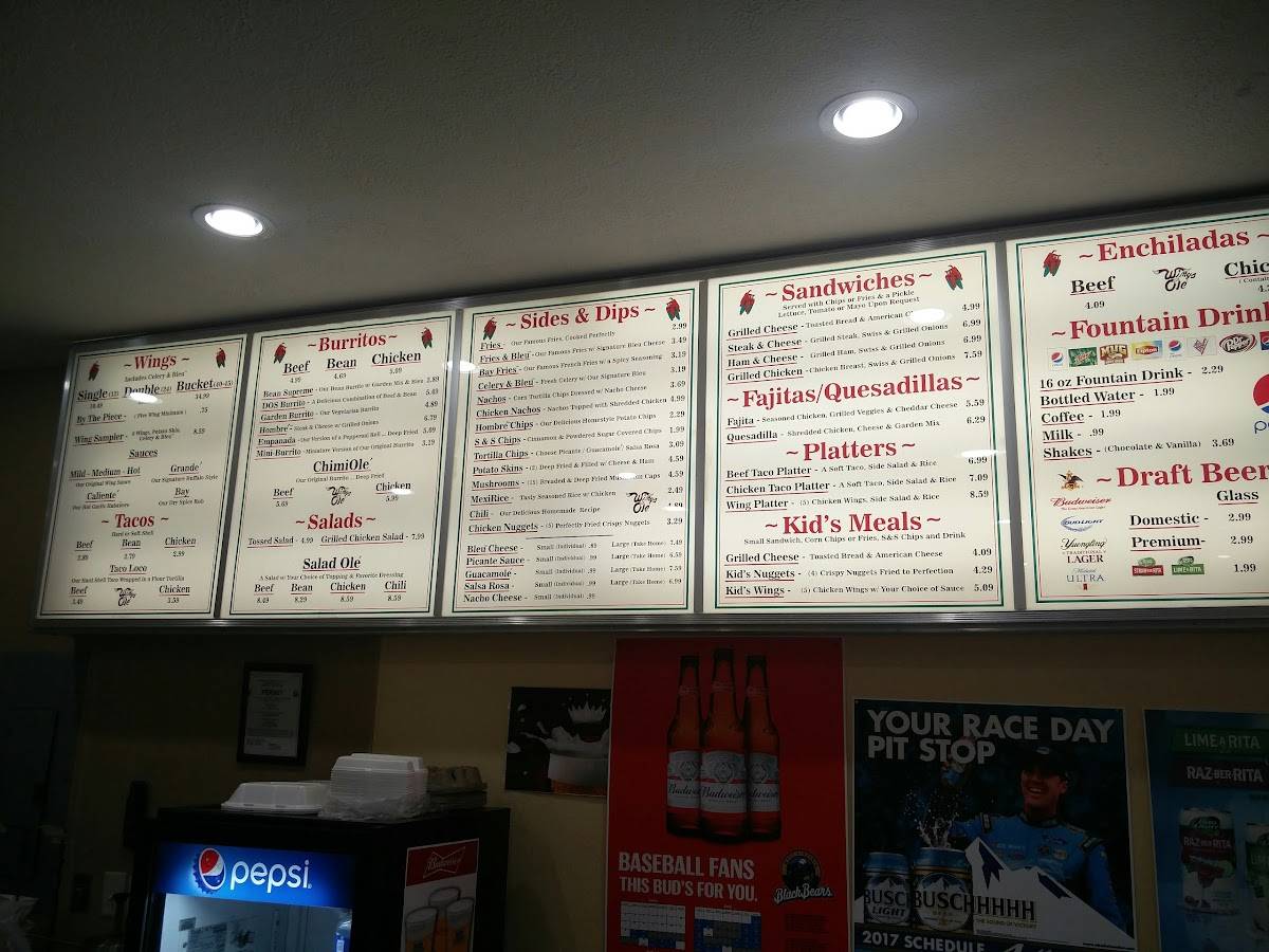 Menu at Wings Ole' Specialty Restaurant, Morgantown, University Ave