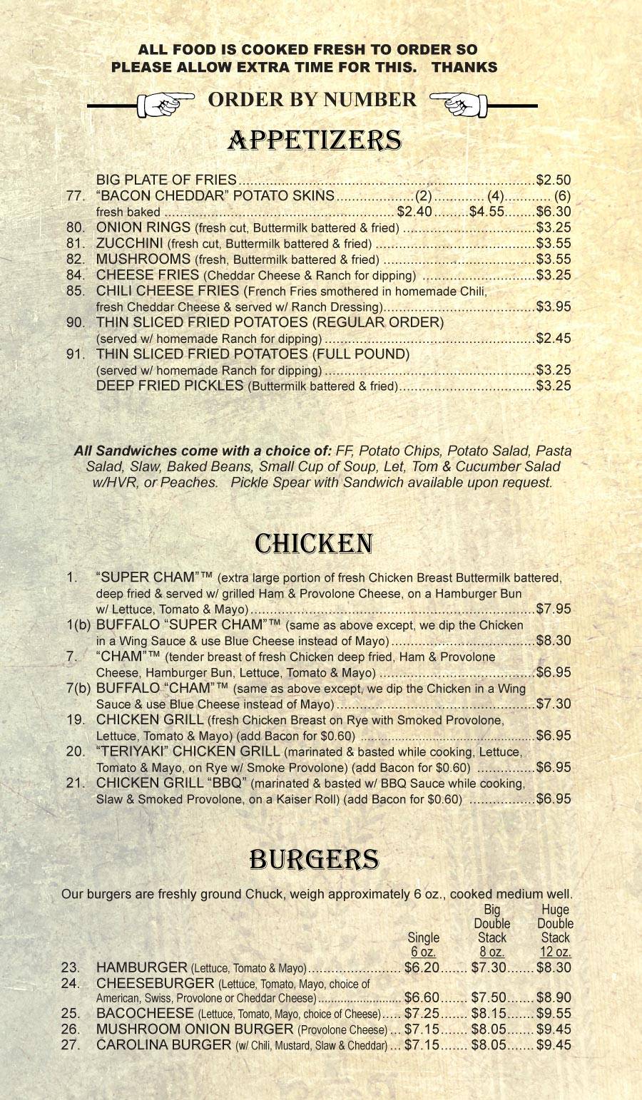 Menu at TJ's Deli & Grill restaurant, Winston-Salem, Country Club Rd