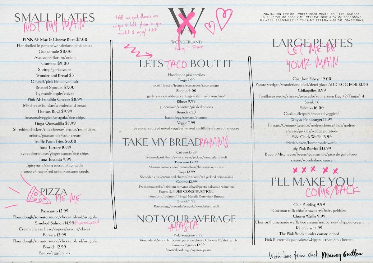 Menu at Wonderland Kitchen & Cocktails pub & bar, Raleigh