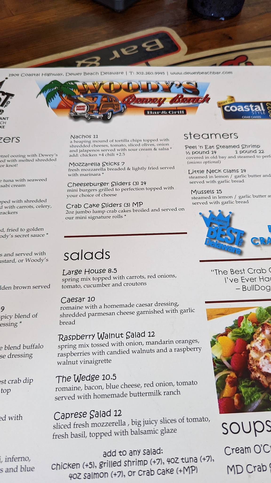 Menu at Woody's Dewey Beach pub & bar, Dewey Beach, Coastal Hwy