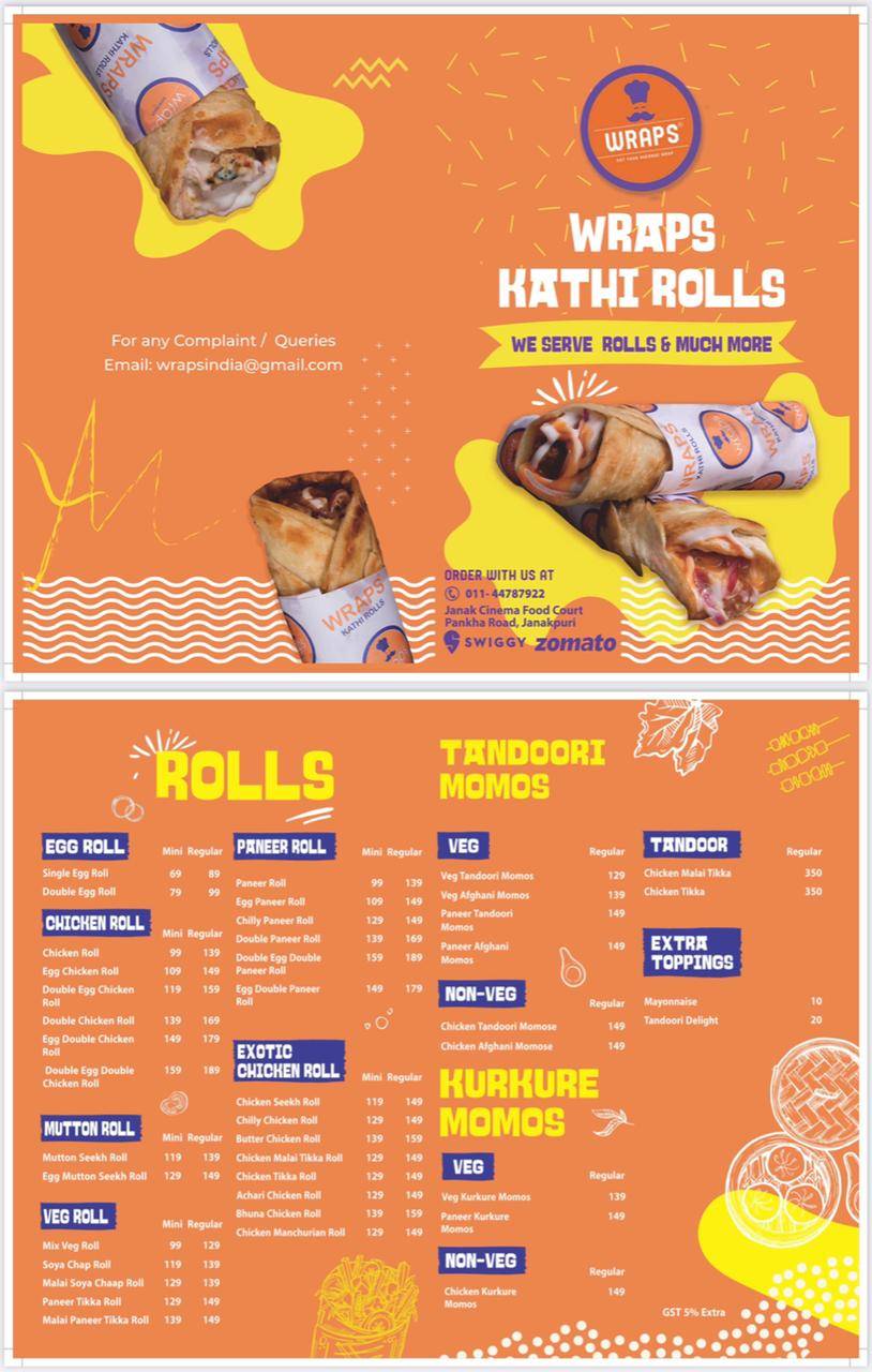 Menu at Wraps Kathi Rolls, Gurugram, Shop No. 91