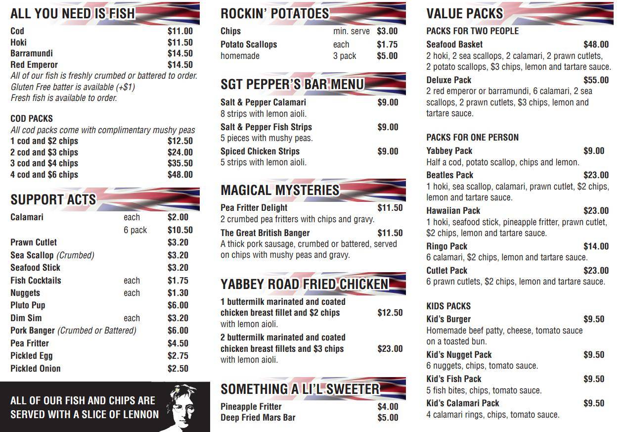 Menu at Yabbey Road restaurant, Redcliffe