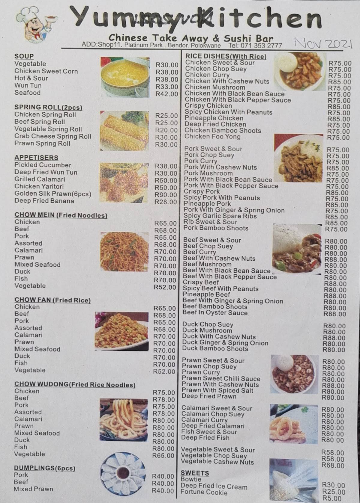Menu at Yummy Kitchen Polokwane restaurant, Polokwane, Watermelon St