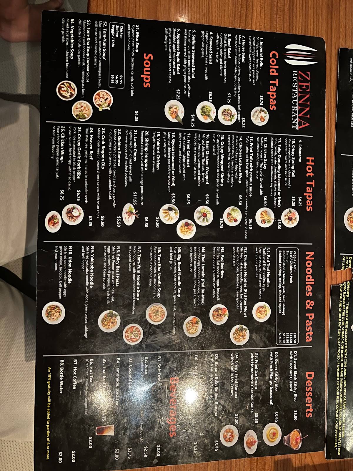 Menu at Zenna Thai & Japanese Restaurant, Plano, N Central Expy