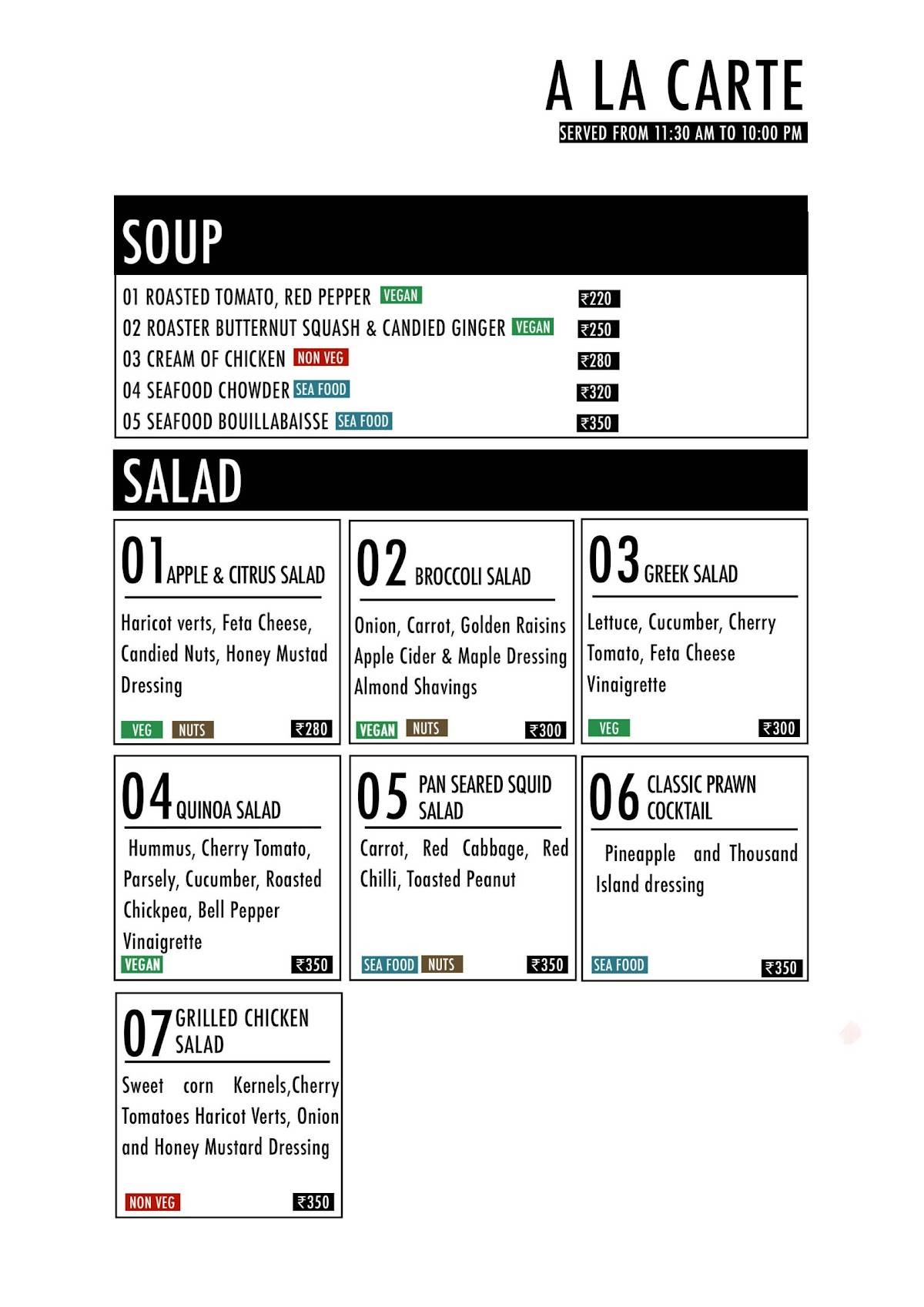 Menu at cafe trip is life, Varkala