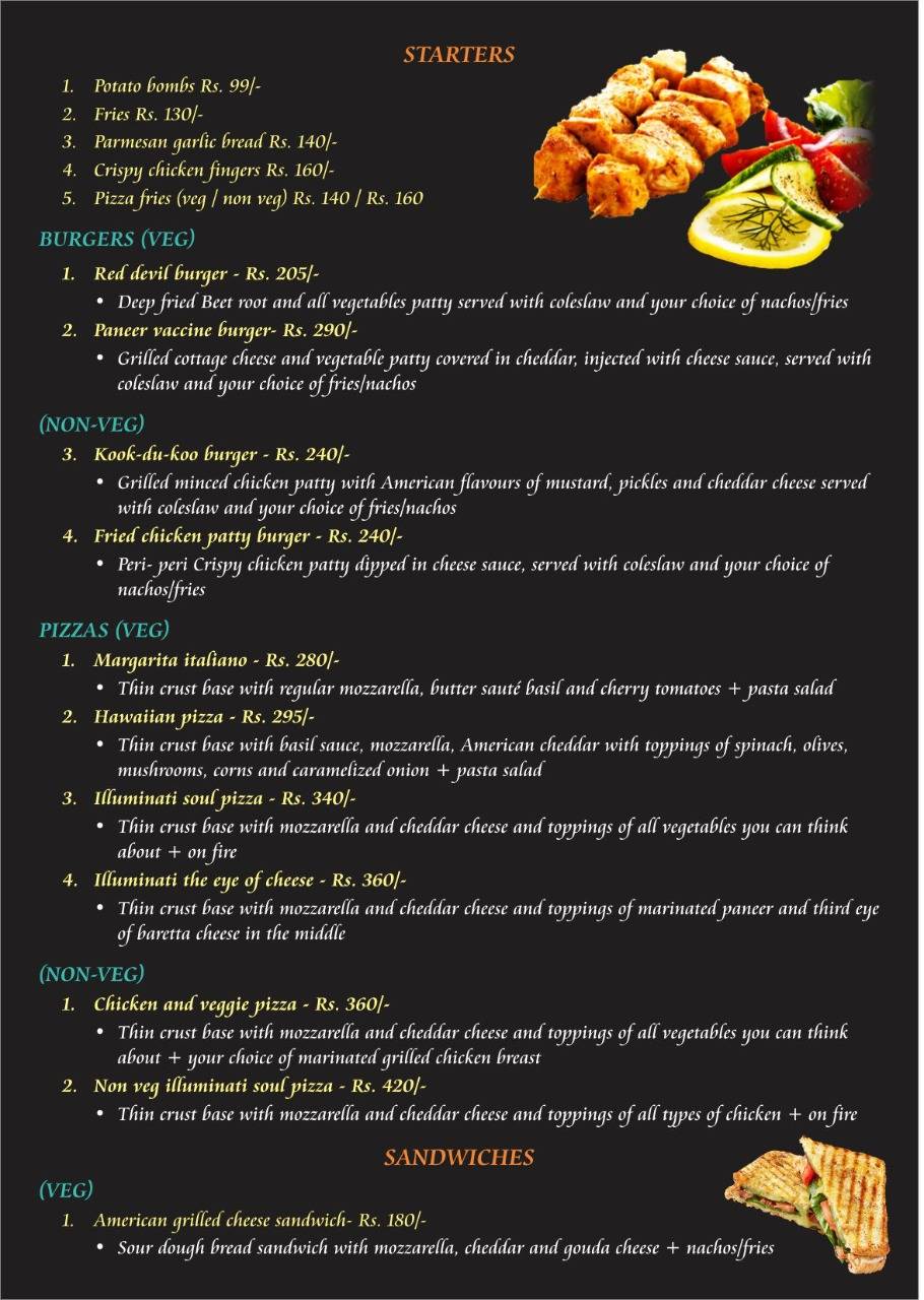 Menu at illuminati-the food mystery, New Delhi