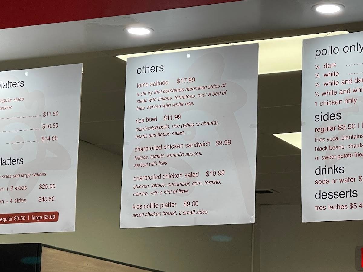 Menu at the pollo company restaurant, Washington