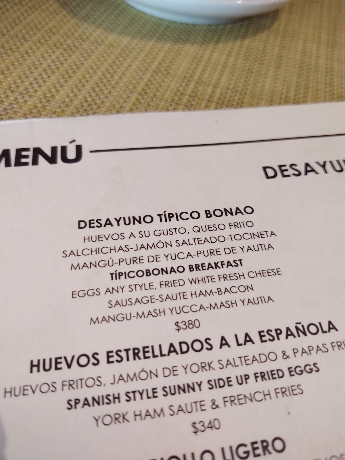 Menu at típicobonao (Bonao Sur) restaurant, Bonao