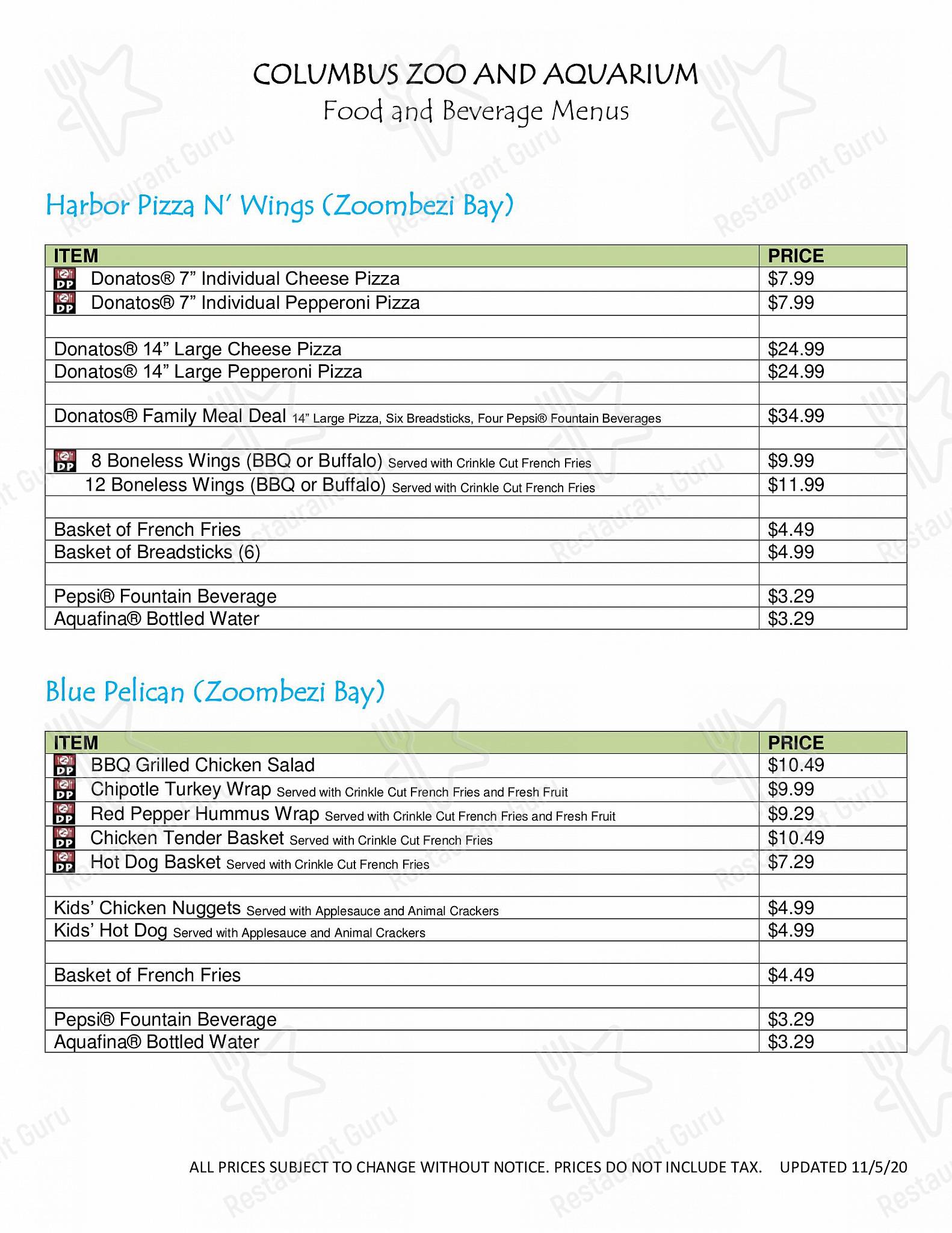 Menu at Congo River Market cafeteria, Powell, W Powell Rd Columbus Zoo