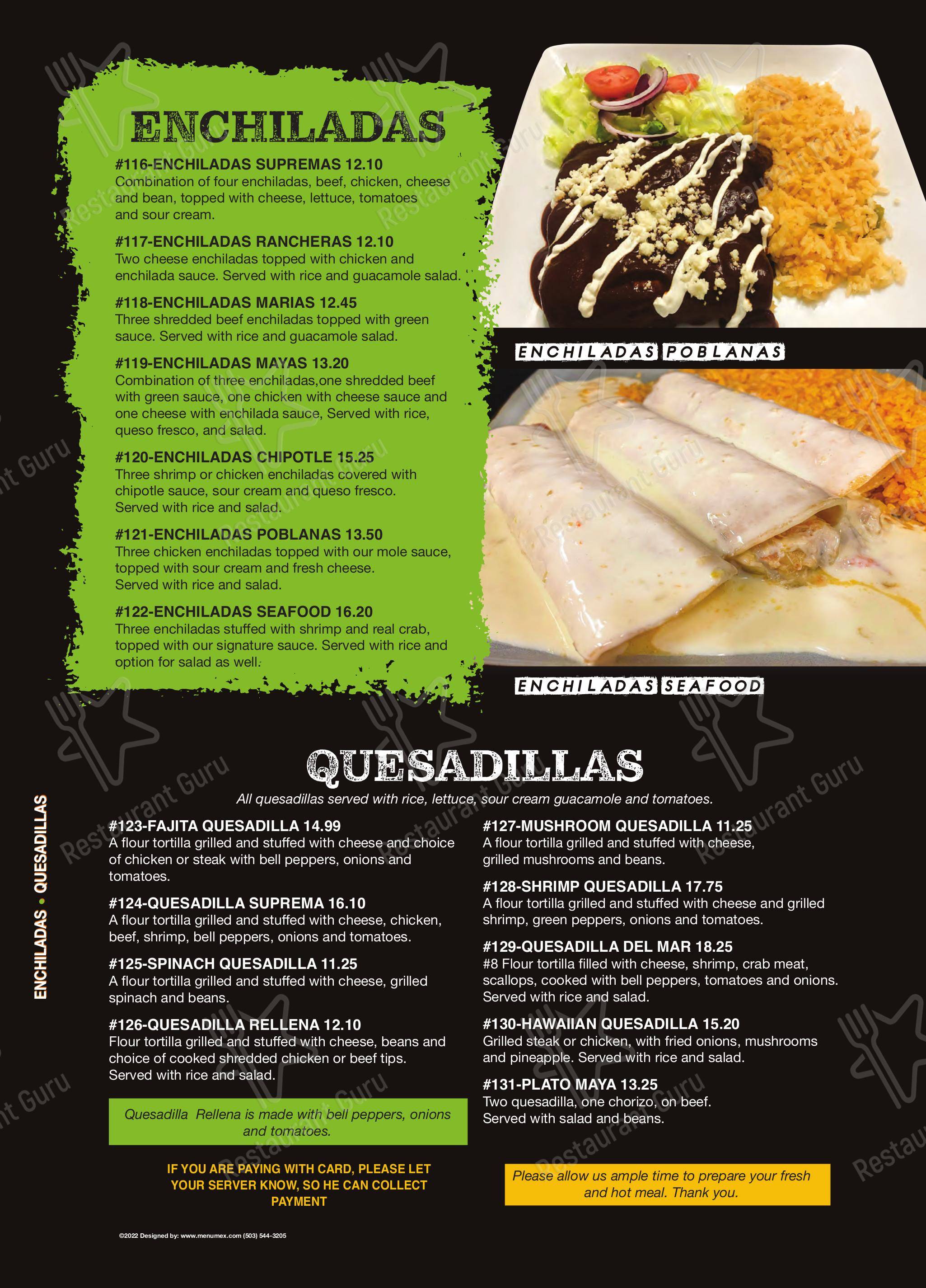 Menu at Fiesta maya Mexican grill restaurant, Chambersburg