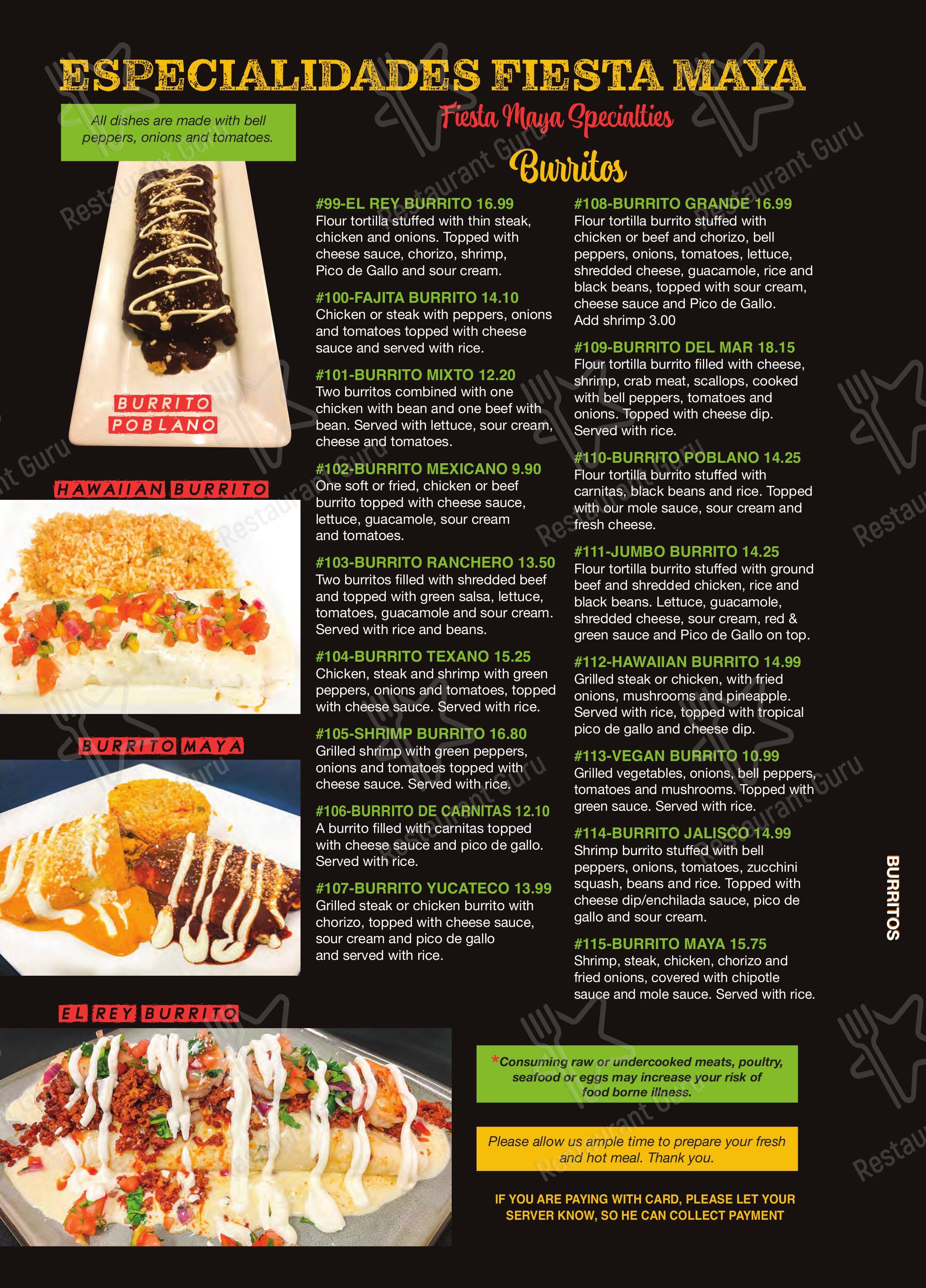 Menu at Fiesta maya Mexican grill restaurant, Chambersburg