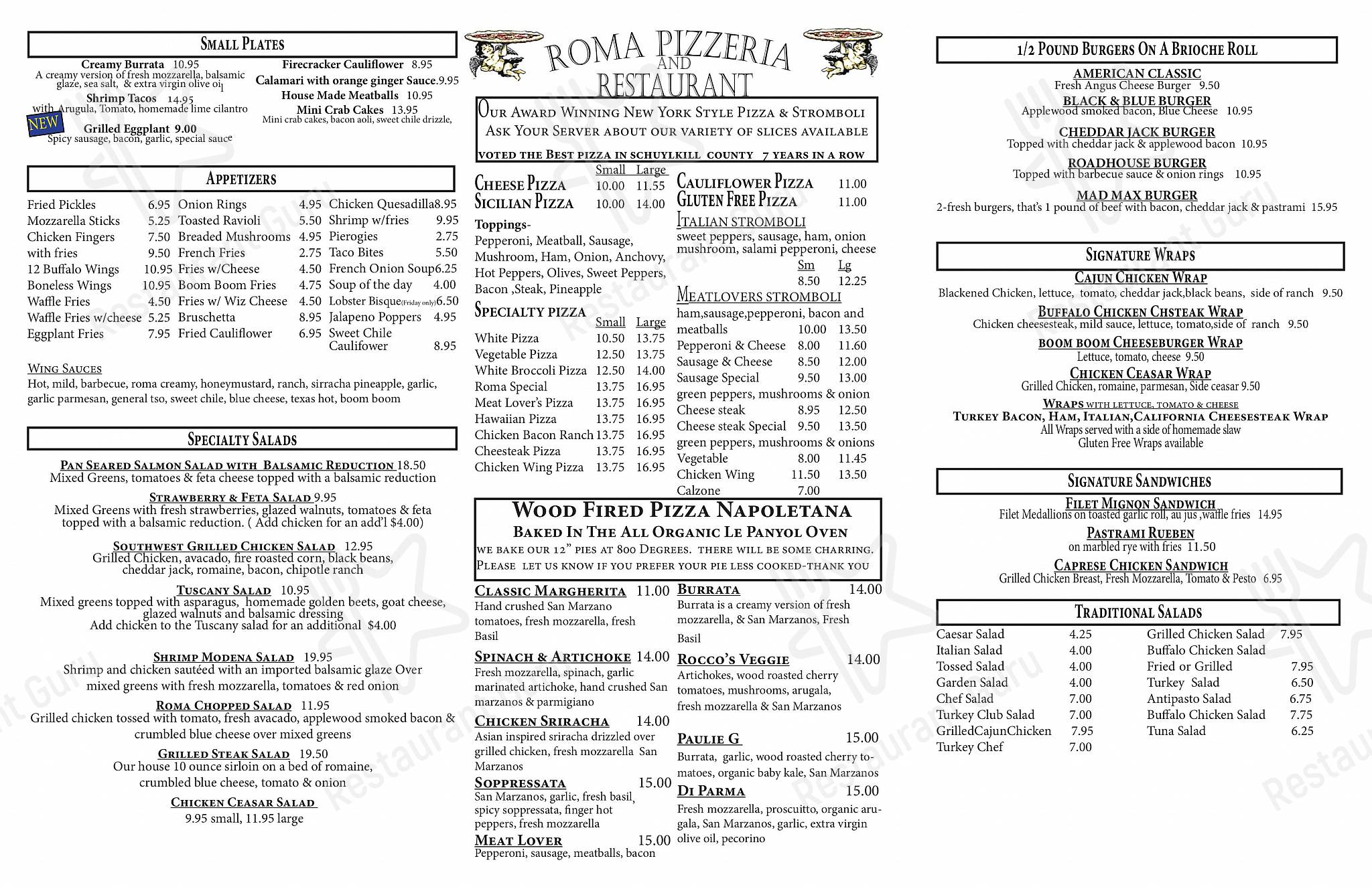 Menu at Roma Pizza pizzeria, Pottsville