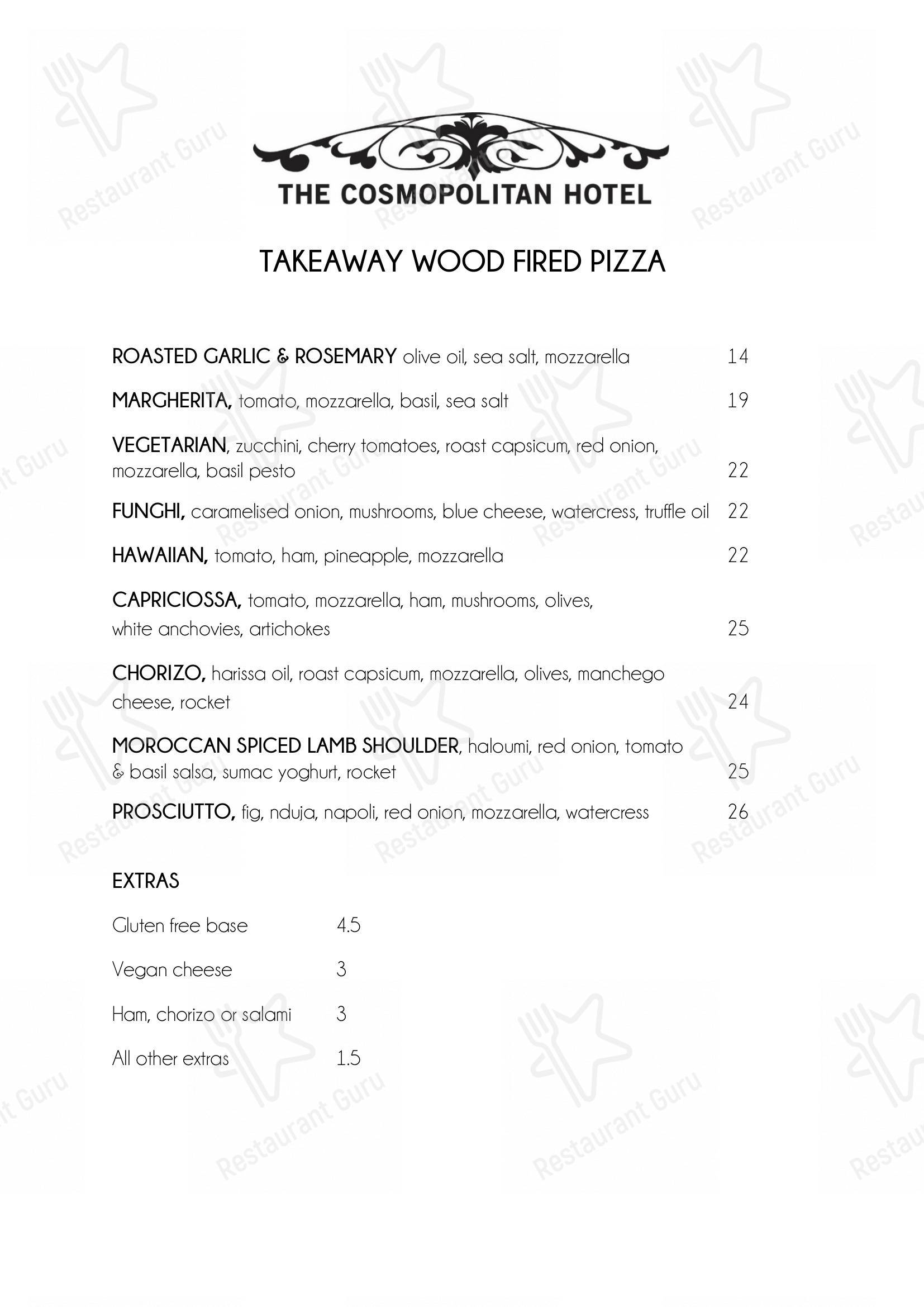 Menu at The Cosmopolitan Hotel, Trentham restaurant, Trentham