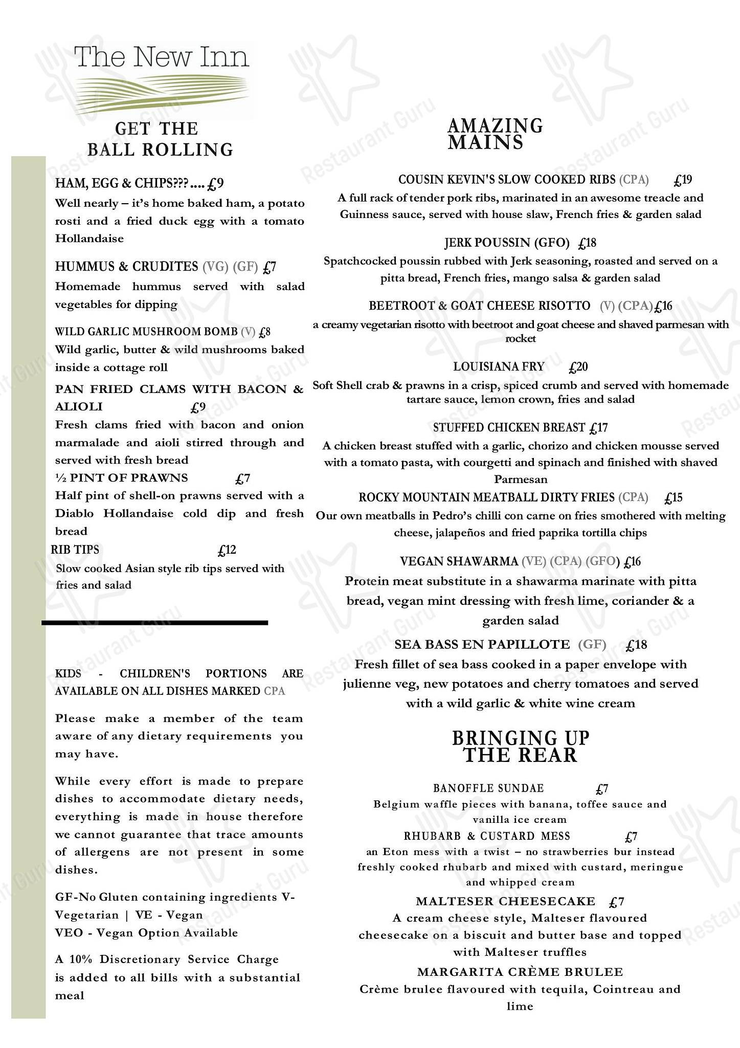 Menu at The New Inn pub & bar, Hurstpierpoint