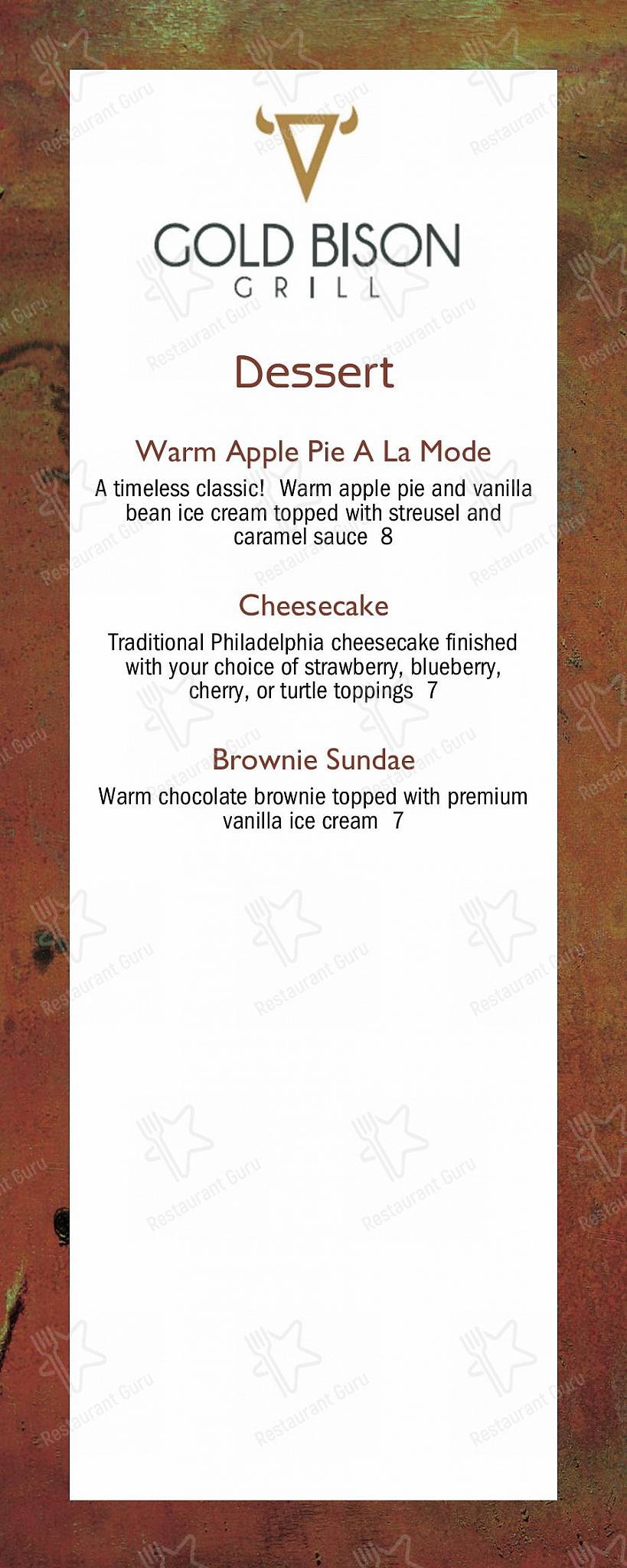 Menu at Gold Bison Grill cafe, Rapid City