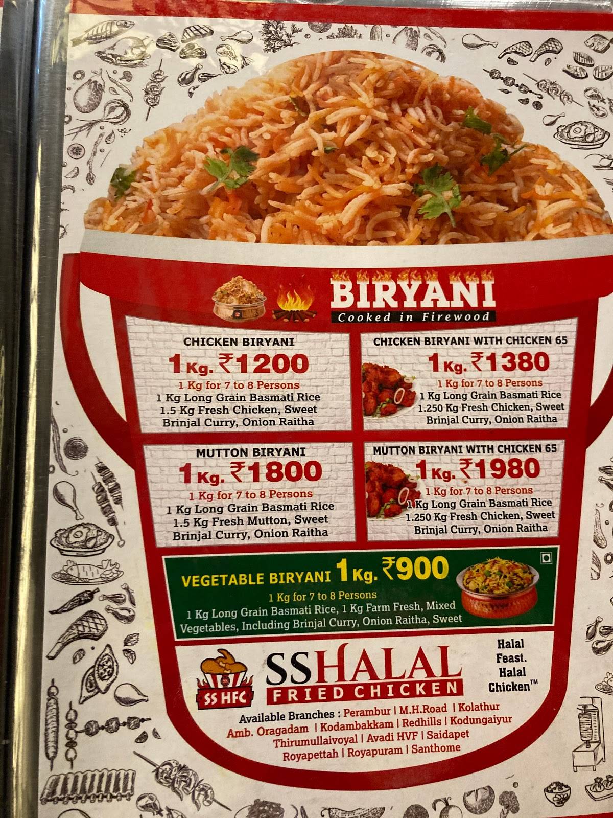 Menu at SS Hyderabad Biryani, Nungambakkam, Chennai, No: 109