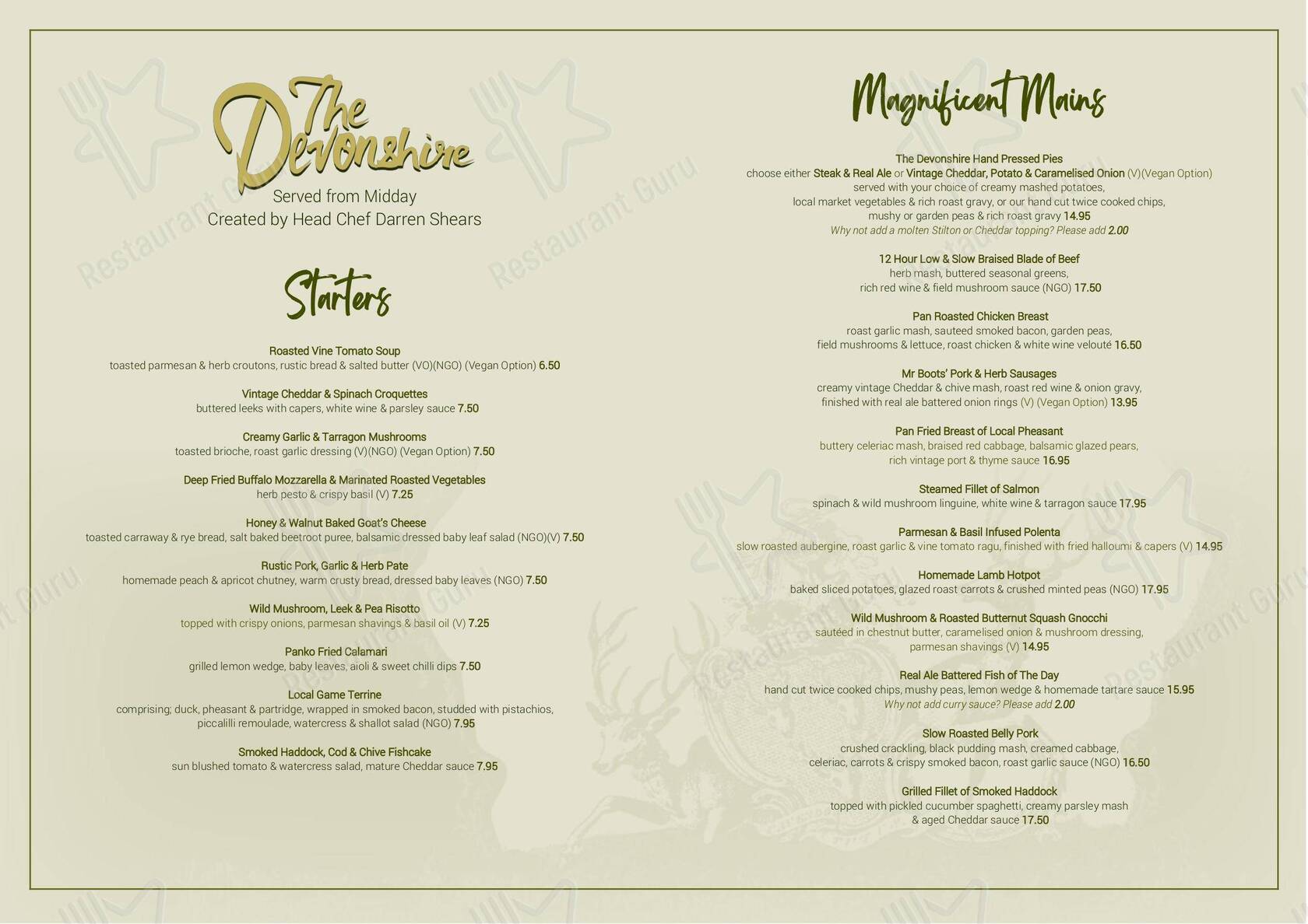 Menu at The Devonshire pub & bar, Nether Langwith, Rectory Rd