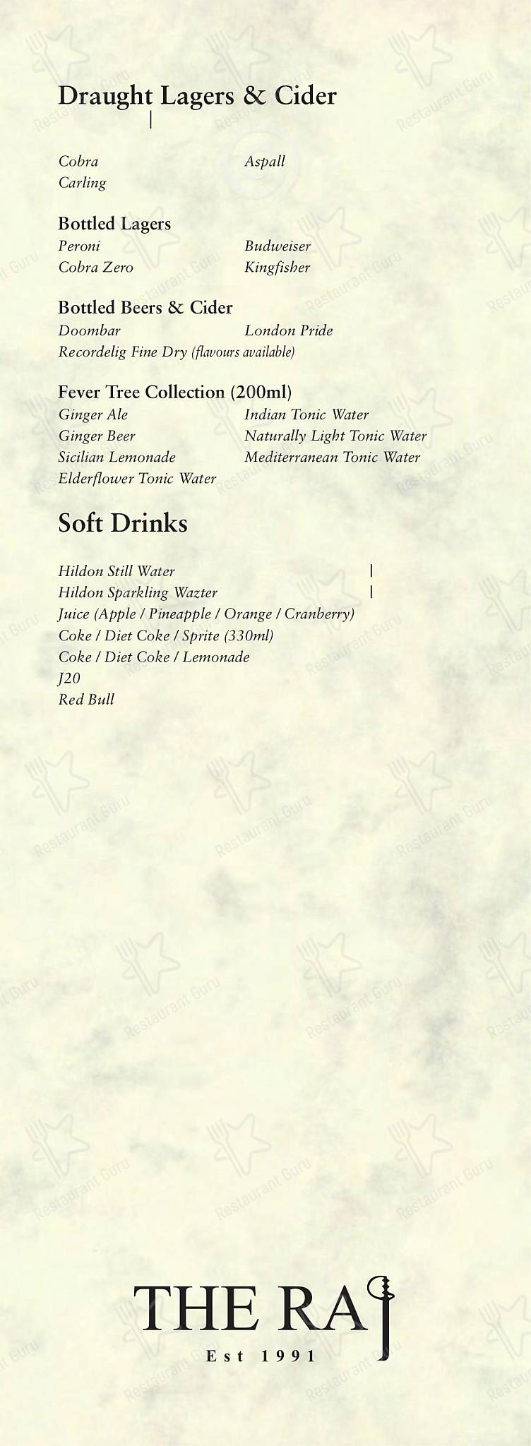 Menu at The Raj Restaurant, Kettering